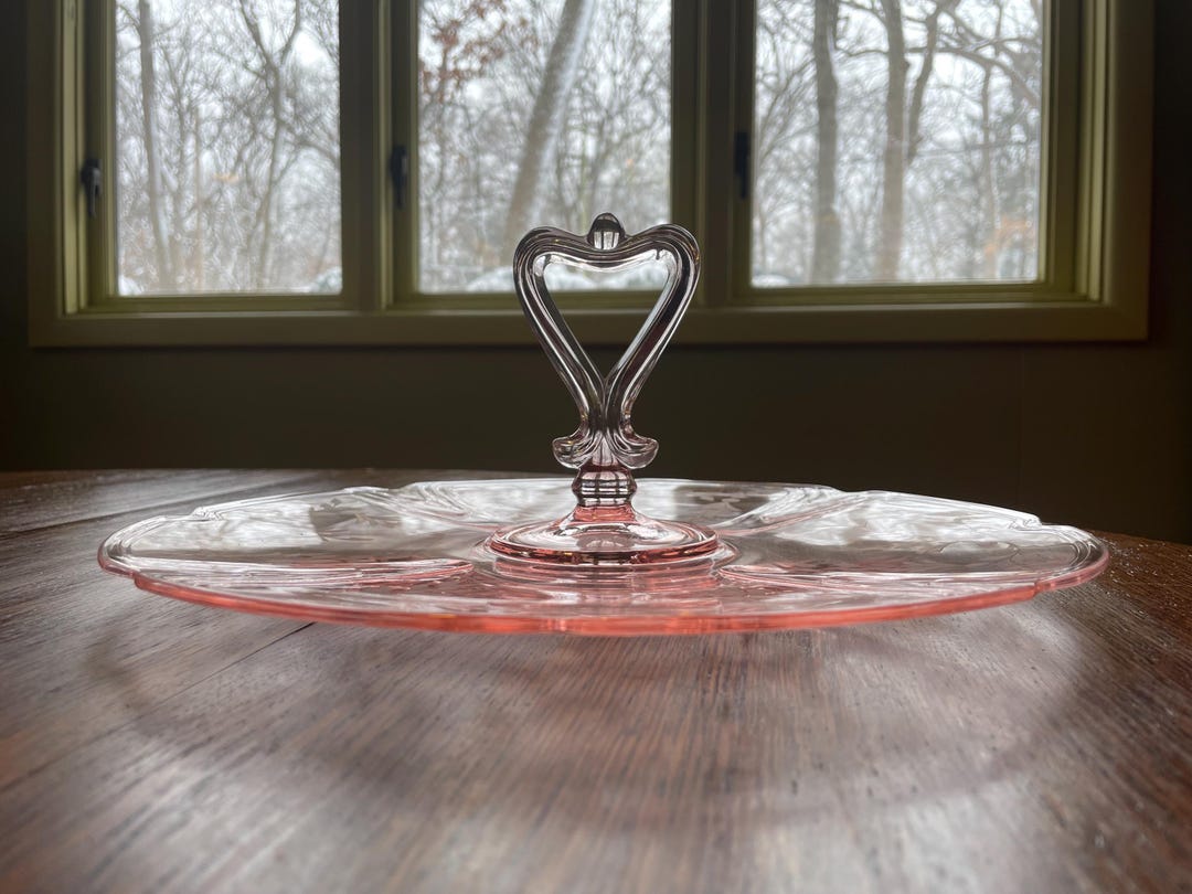 Pink Depression Glass Octagon Cookie Dessert Sandwich Tray With Heart ...