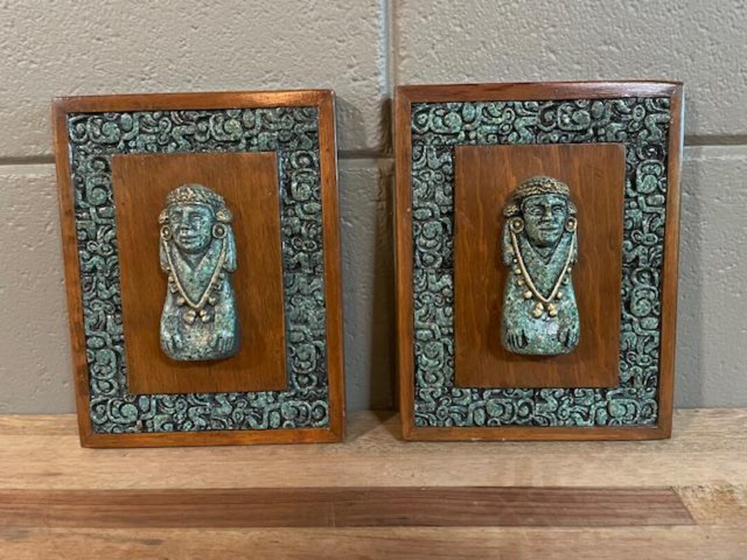 Pair of Aztec Mayan Carved Wood and Malachite Wall Panel Plaques - Etsy