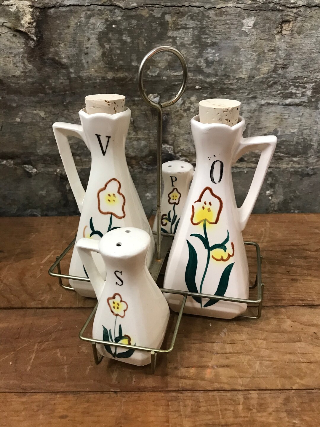 Charming Hand Painted Japan Oil and Vinegar Salt and Pepper Condiment ...