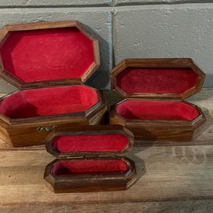 Aet of 3 Sweet Little Carved Octagonal Wooden Nesting Trinket Treasure ...