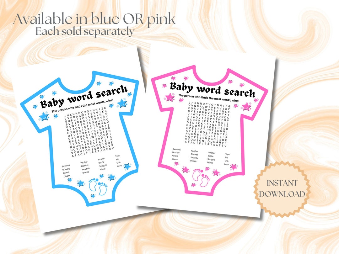 Baby Word Search, Baby Shower Games, Blue Word Search,printable Baby ...