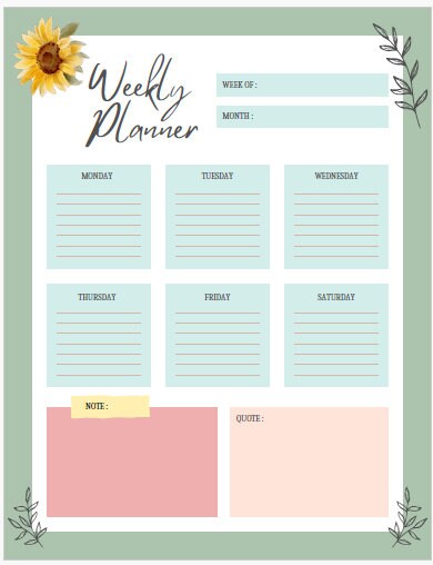Sunflower Weekly Overview Planner - Etsy
