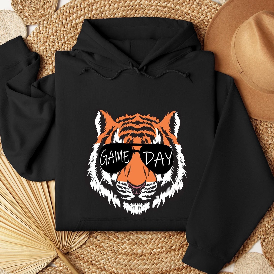 Game Day Tigers Mascot Hoodie, Tiger Glasseses Hoodie, Cute Game Day ...