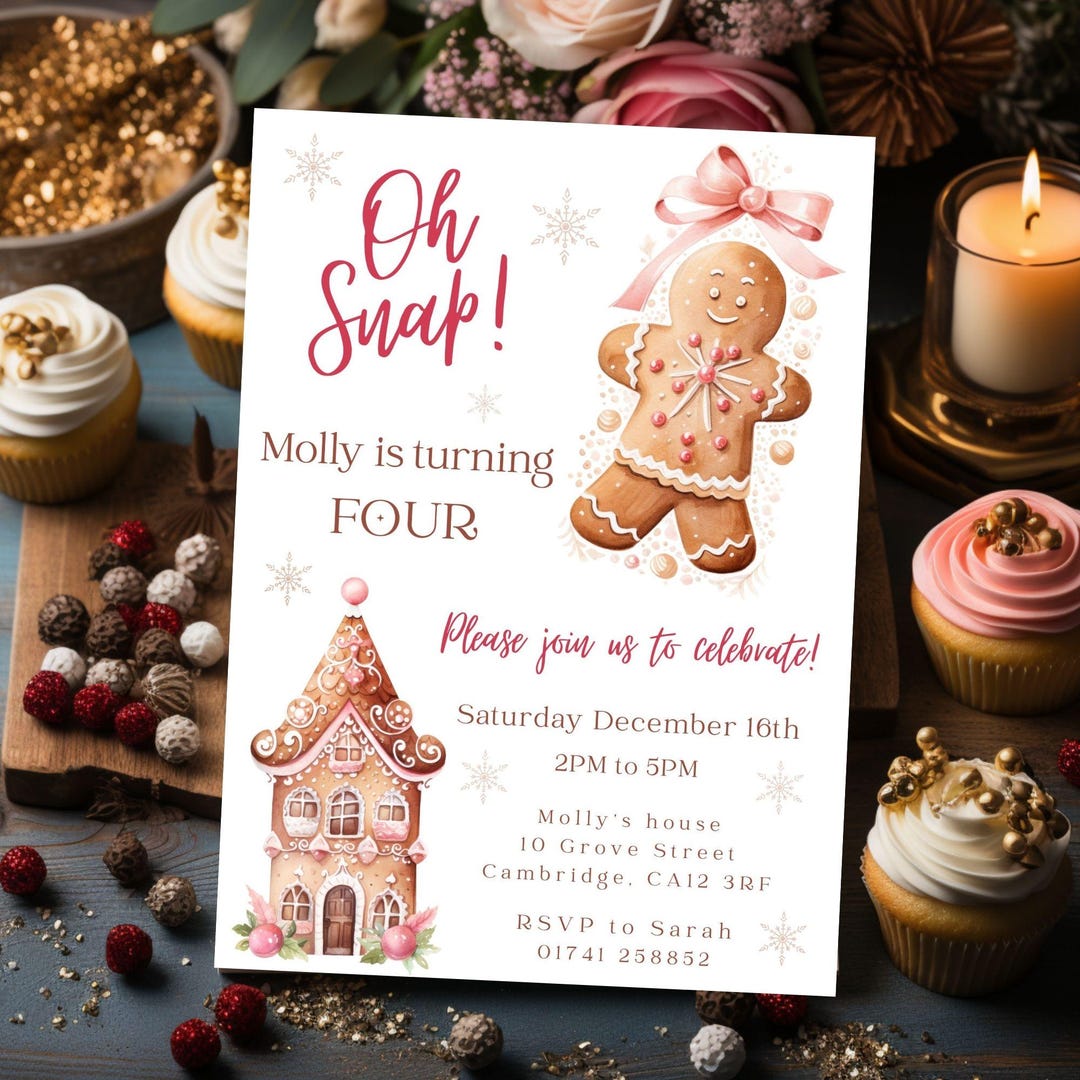 Oh Snap! Gingerbread Party Invitation Template, Pink Gingerbread ...