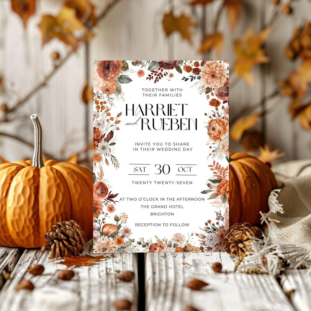 Terracotta Wedding Invitation, Autumn Fall Floral Wedding Invite ...