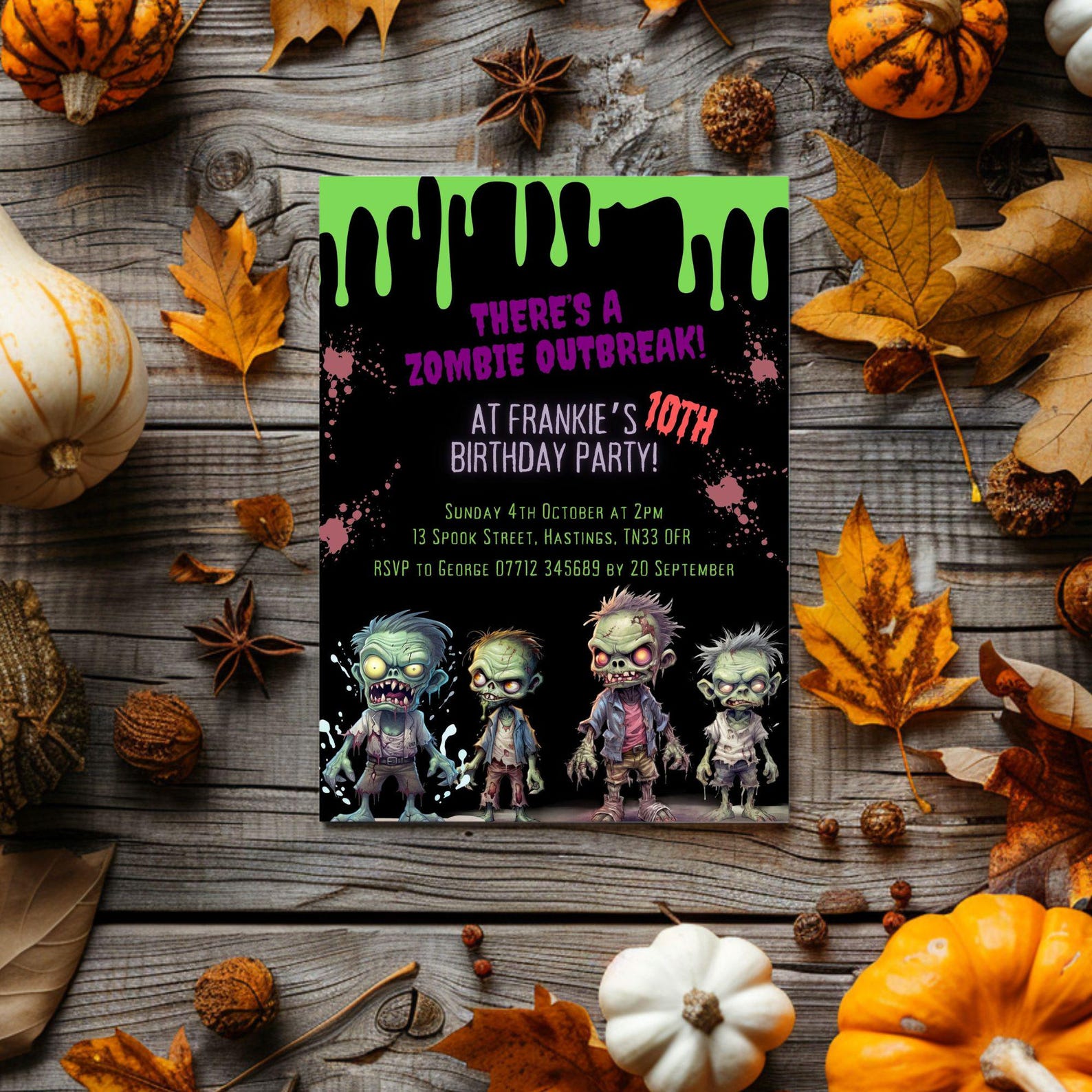 Zombie Kids Birthday Party Invitation, Zombie Outbreak Theme Party ...