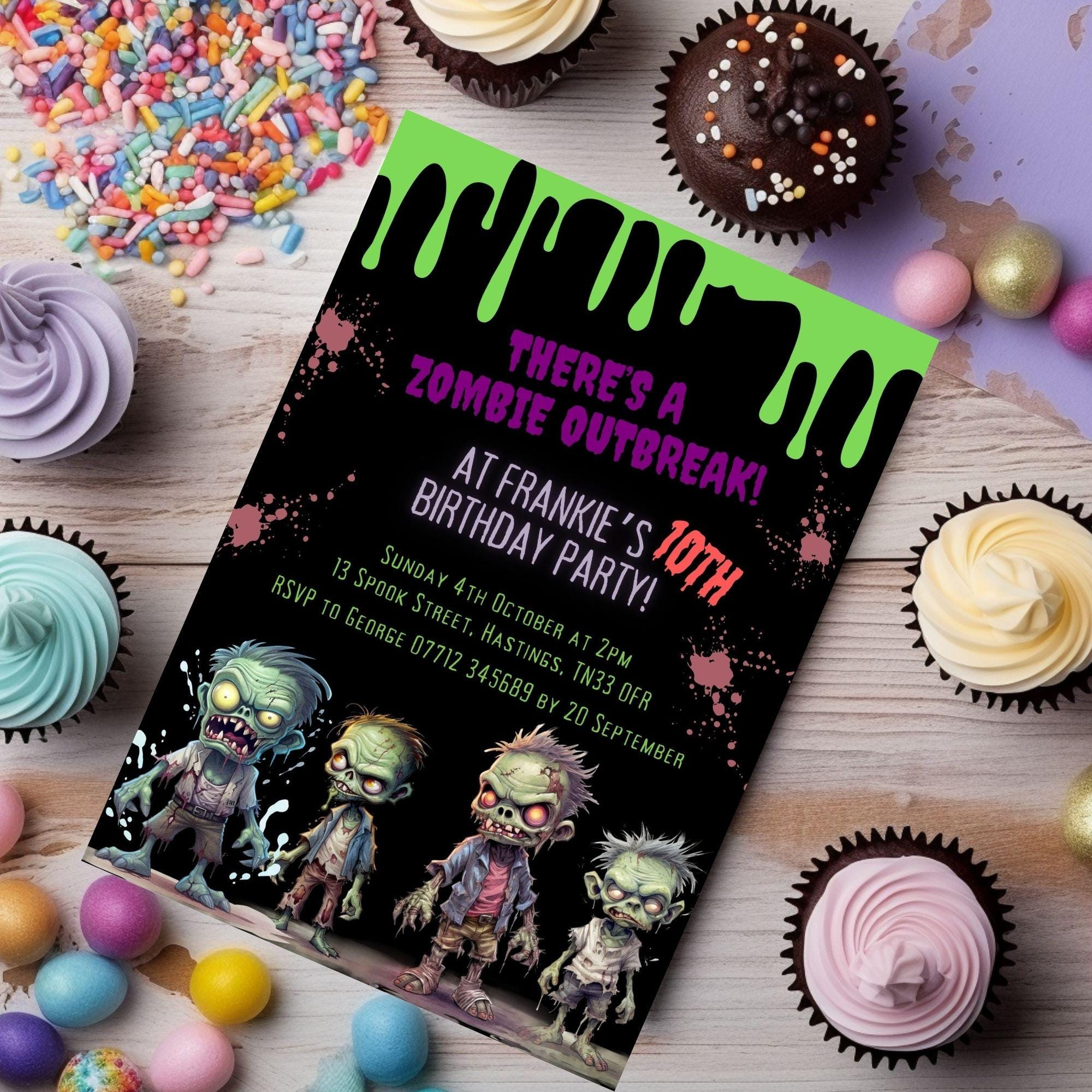 Zombie Kids Birthday Party Invitation, Zombie Outbreak Theme Party ...