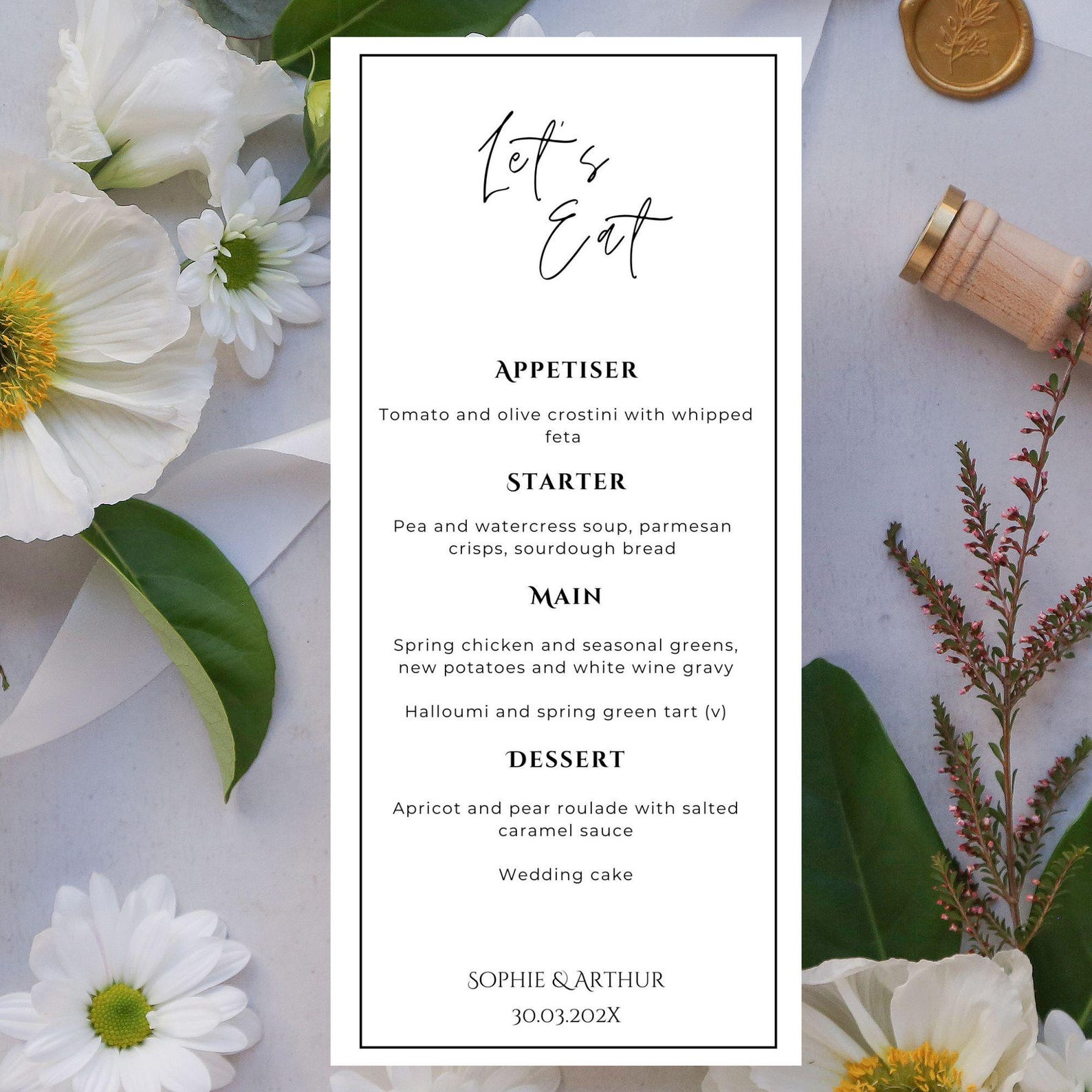 Minimal Wedding Menu, Minimalist Wedding Narrow Menu, Canva Template ...