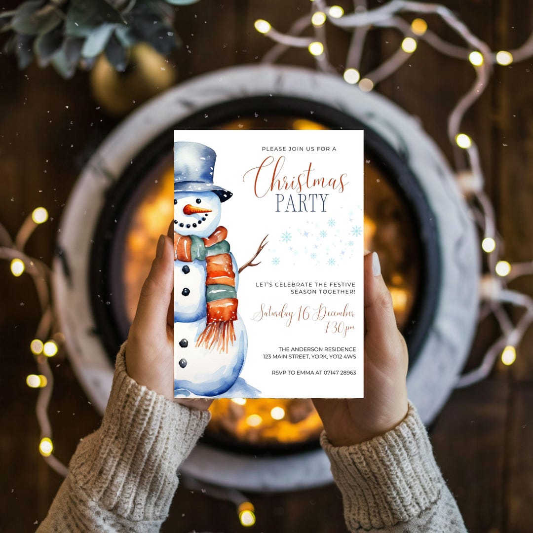 Snowman Christmas Party Invitation Template, Xmas Party Invite ...