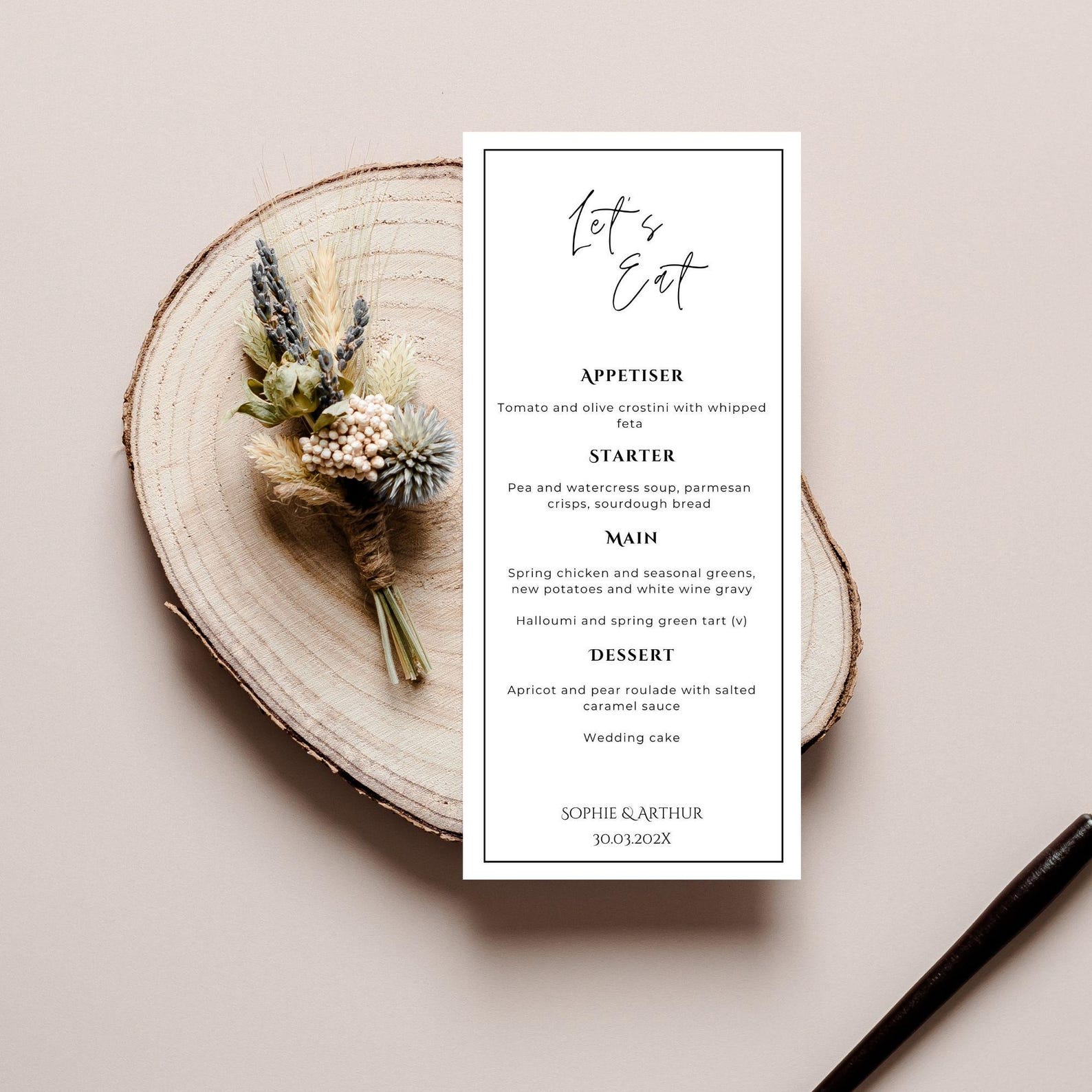 Minimal Wedding Menu, Minimalist Wedding Narrow Menu, Canva Template ...
