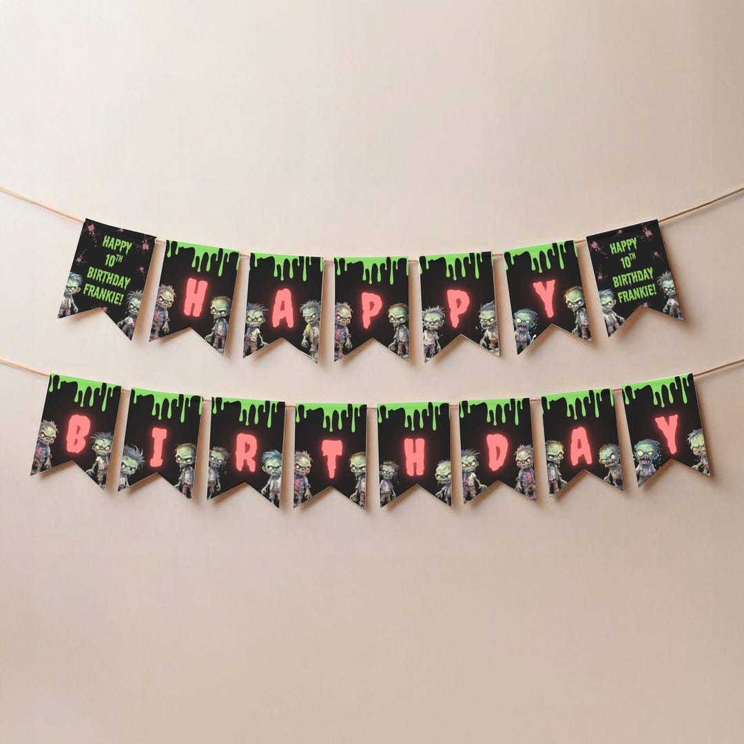 Zombie Birthday Banner: Editable Halloween Party Decor (canva Template ...
