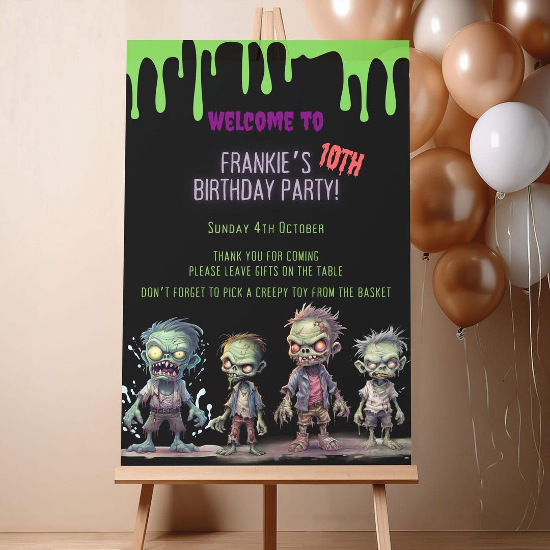 Zombie Birthday Party Welcome Sign: Editable Canva Template (digital ...