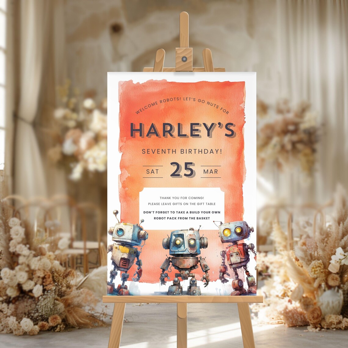 Robots Birthday Welcome Sign: Sci-fi Party Printable (canva Template ...
