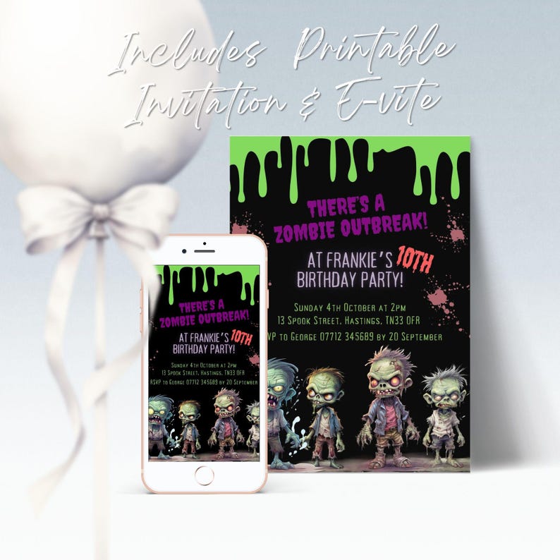 Zombie Kids Birthday Party Invitation, Zombie Outbreak Theme Party ...