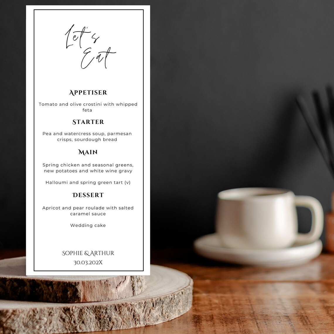 Minimal Wedding Menu, Minimalist Wedding Narrow Menu, Canva Template ...