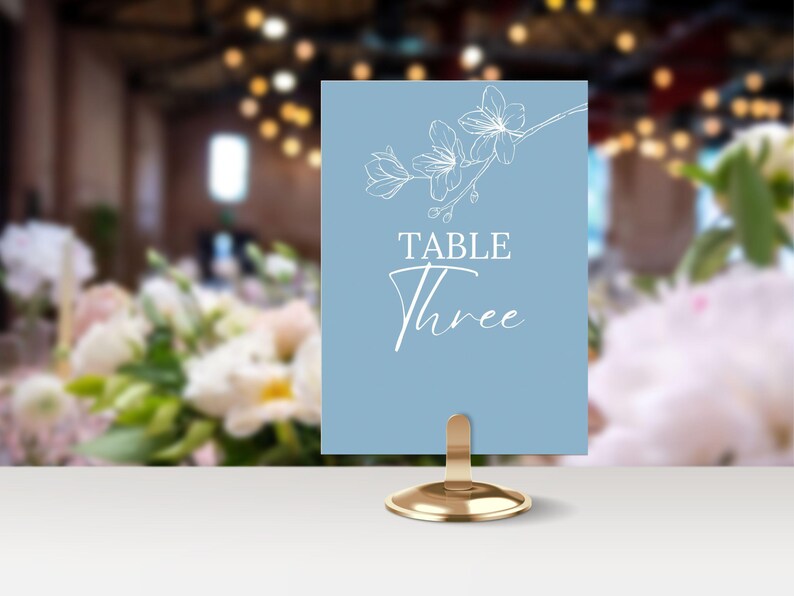 Tonal Dusty Blue Wedding Table Numbers, Solid Blue Table Number Sign ...