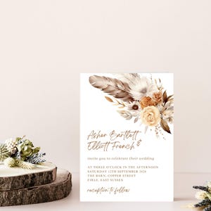 Boho Neutral Wedding Invitation, Rustic Bohemian Wedding Invite, Canva Template - WBH04 - Etsy