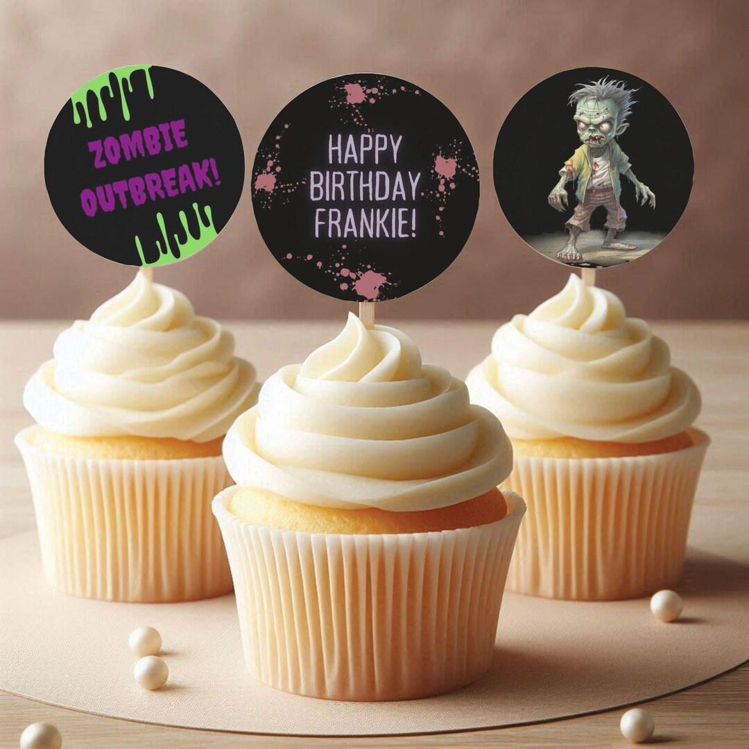 Zombie Cupcake Toppers Canva Template | Kids Birthday Party Decor ...