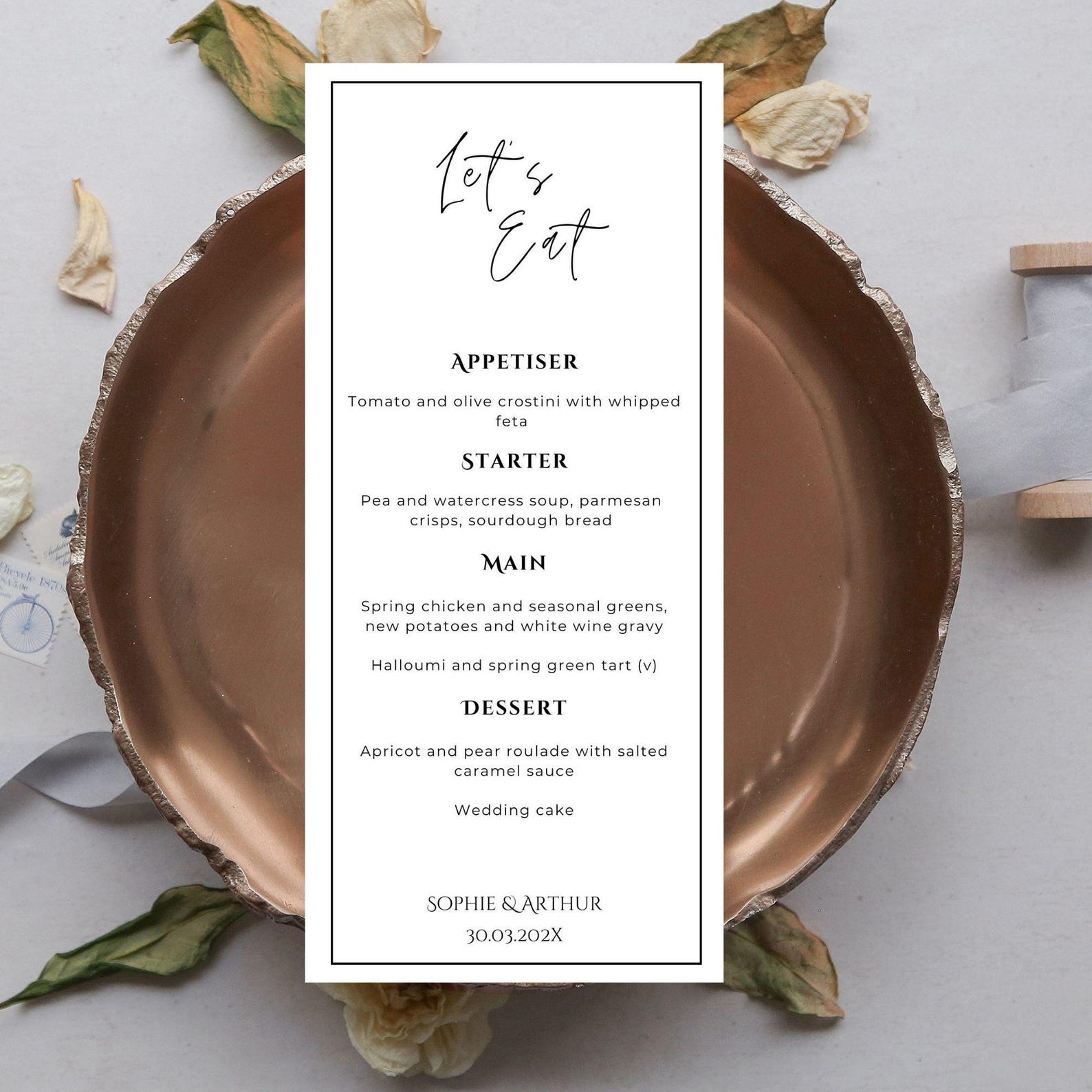 Minimal Wedding Menu, Minimalist Wedding Narrow Menu, Canva Template ...