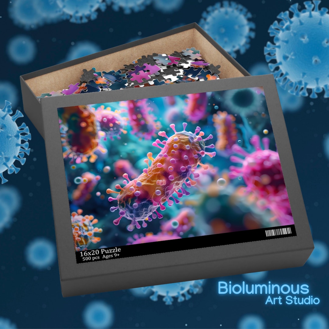 Pink and Blue Bacteria Puzzle. Miroscopic Science Art Jigsaw. Gift for ...