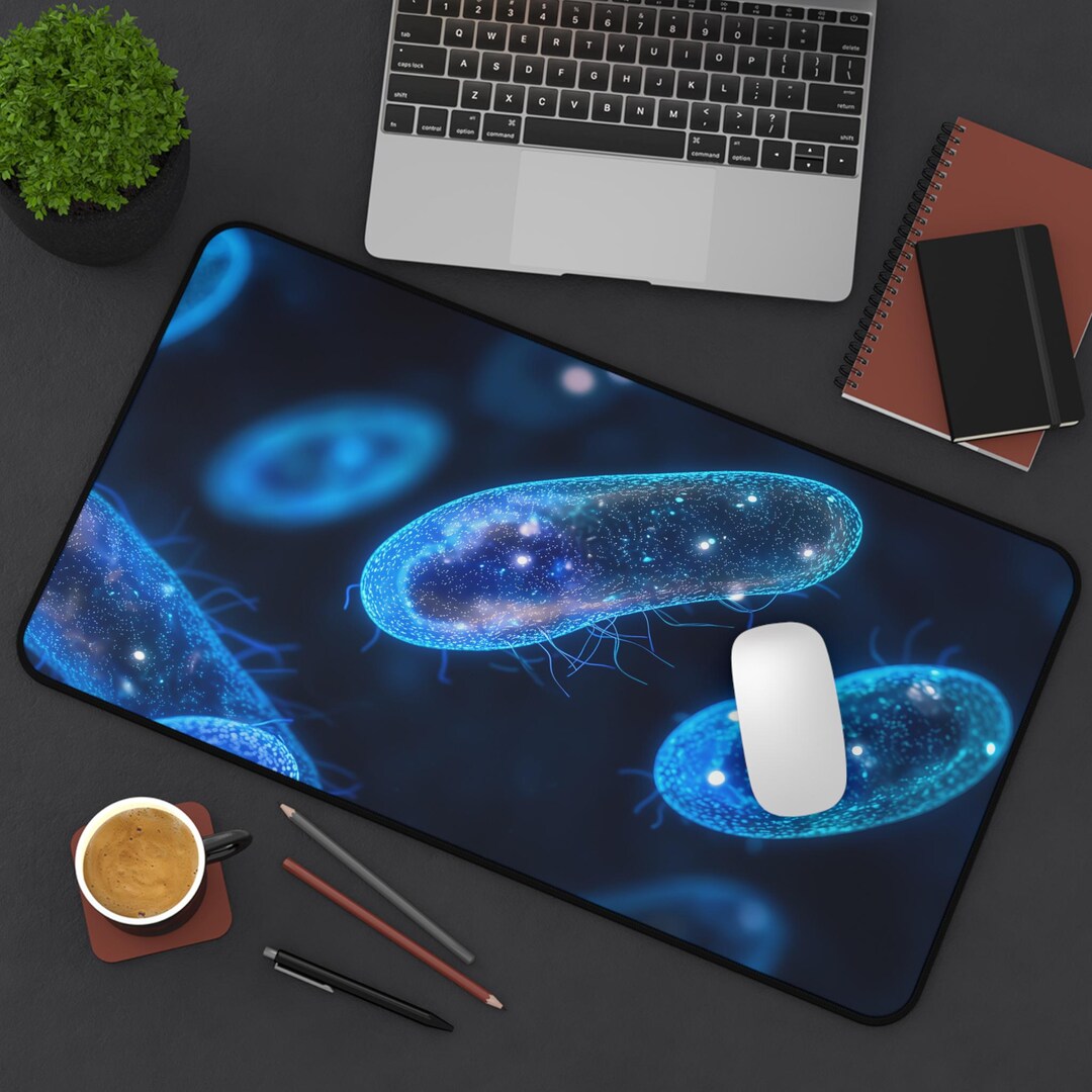 Blue Bioluminescent Bacteria Desk Mat, Ocean Organisms Mouse Pad ...