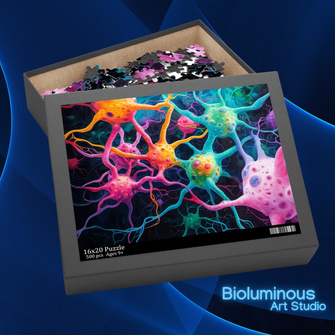 Colorful Neron Art Puzzle. Microscopic Biology Art Jigsaw. Challenging ...