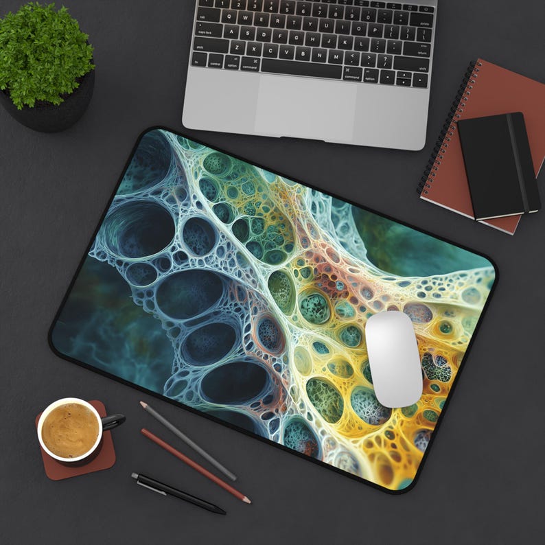 Blue and Yellow Cell Structure Art Desk Mat, Biological Mouse Pad, Gift ...