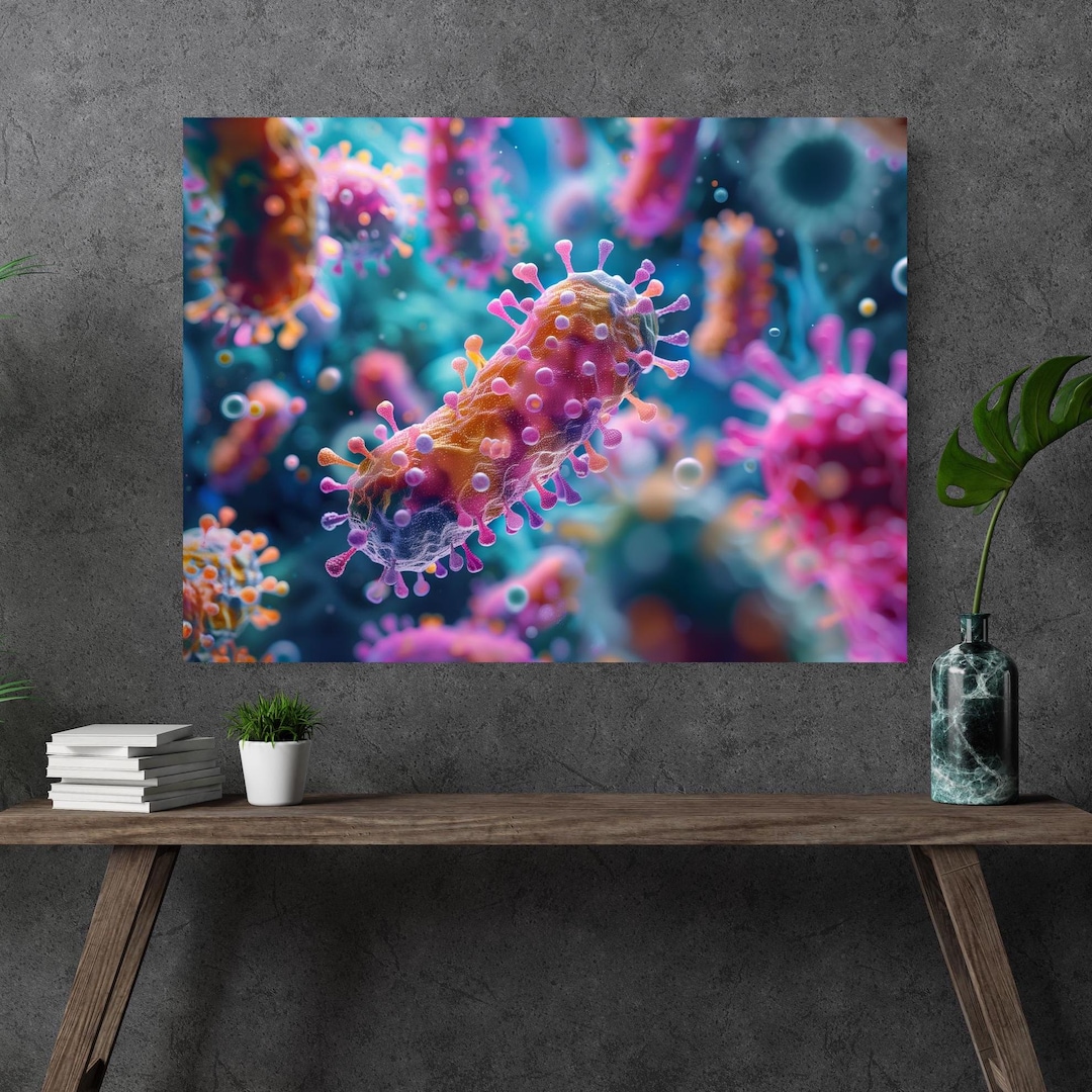 Pink and Blue Bacteria Wall Art, Science Art Poster, Biology Decor ...