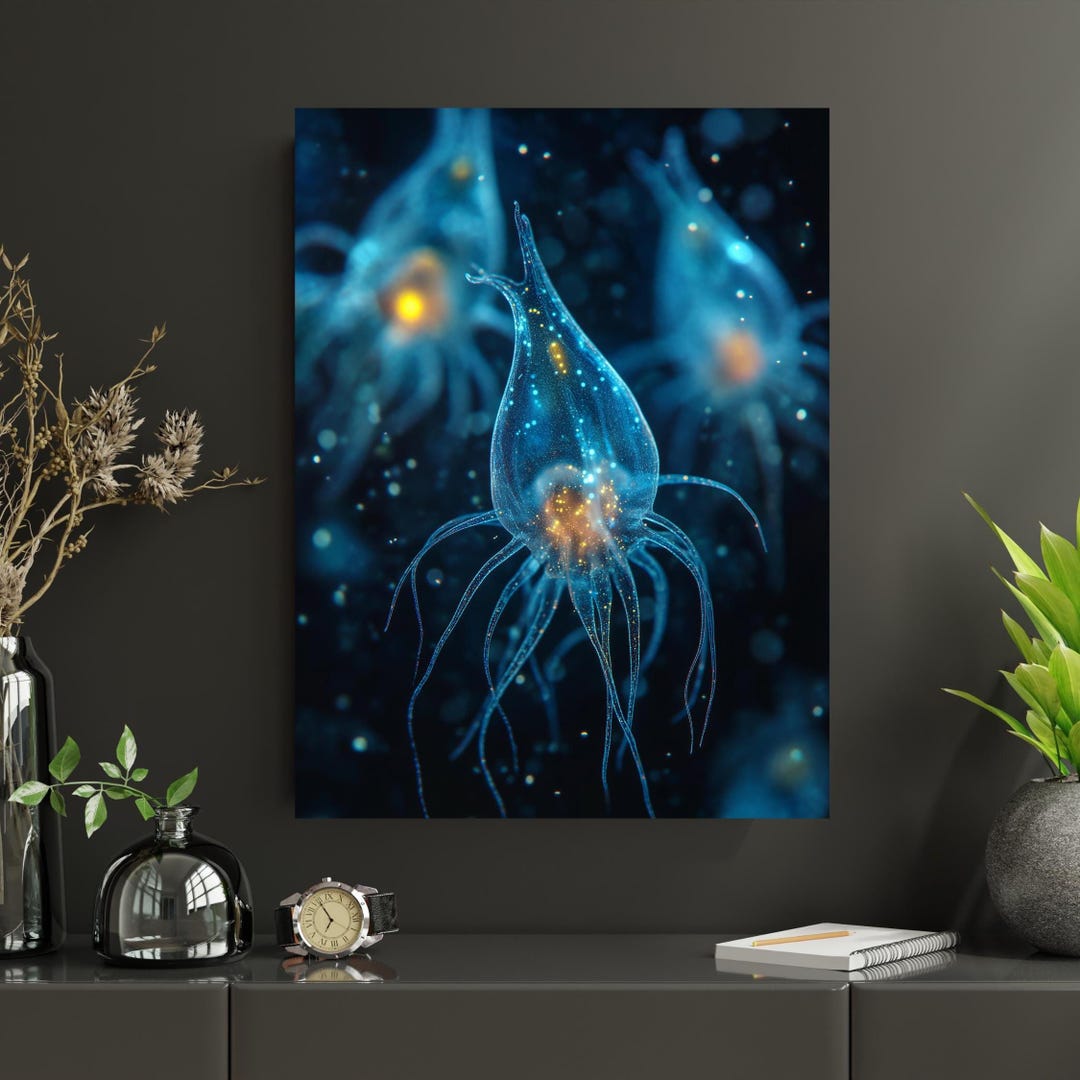 Microscopic Marine Organisms Poster, Bioluminescent Ocean Life Art ...