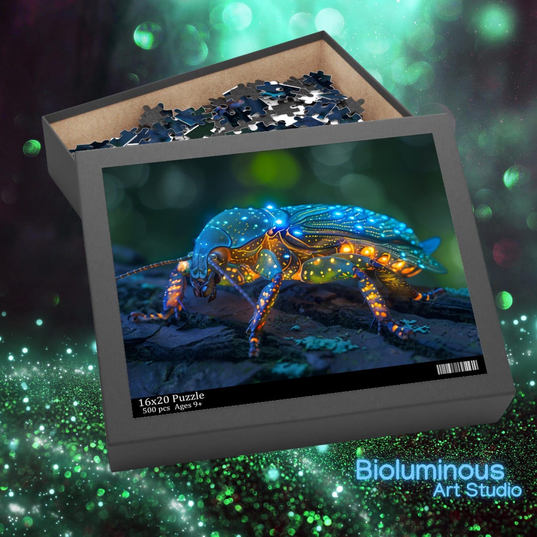 Bioluminescent Beatle Puzzle. Luminous Insect Life Jigsaw. Biological ...