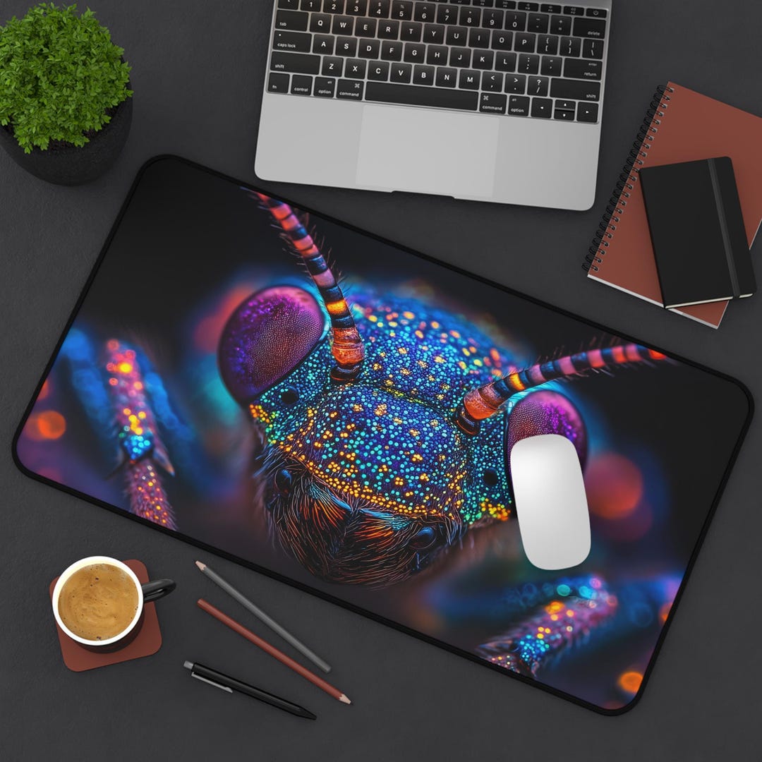 Close-up Vibrant Beetle Desk Mat - Insect Mouse Pad, Unique Gift for ...