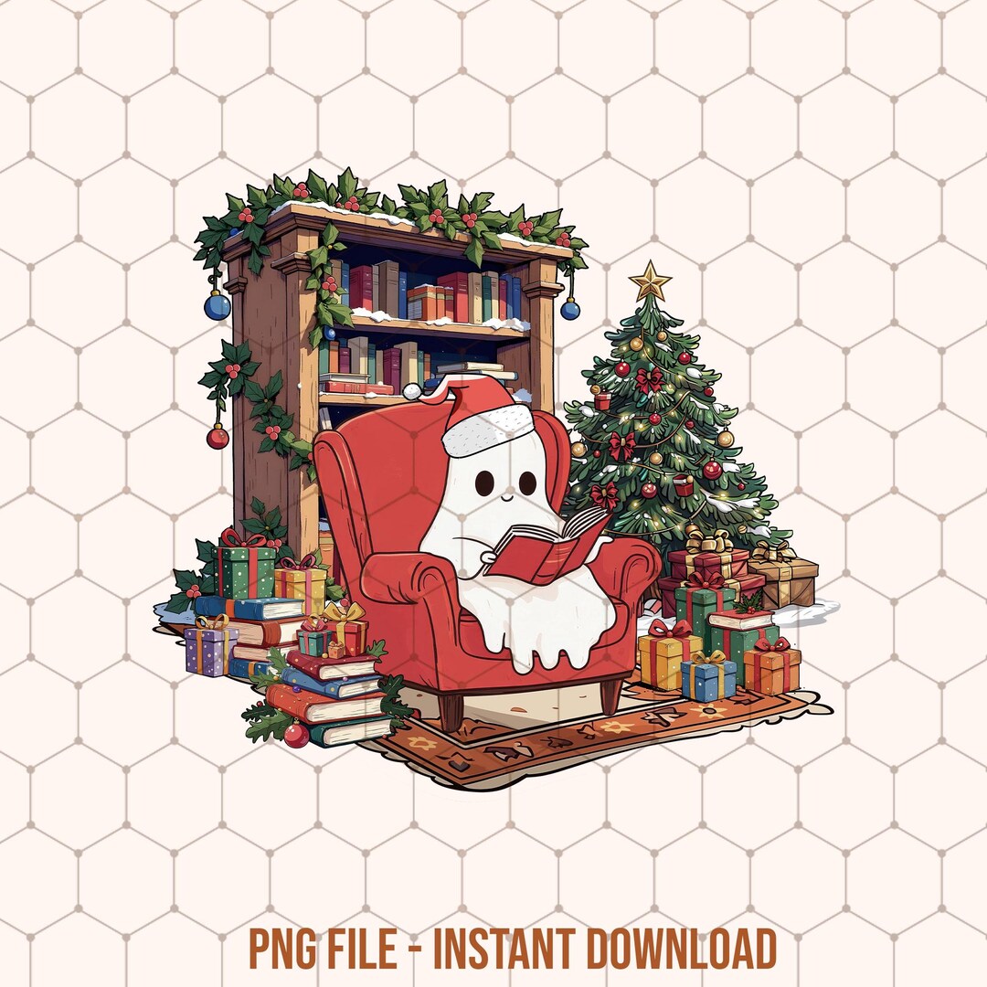 Spooky Reading Books Png, Book Lovers Christmas Png, Christmas Bookish ...