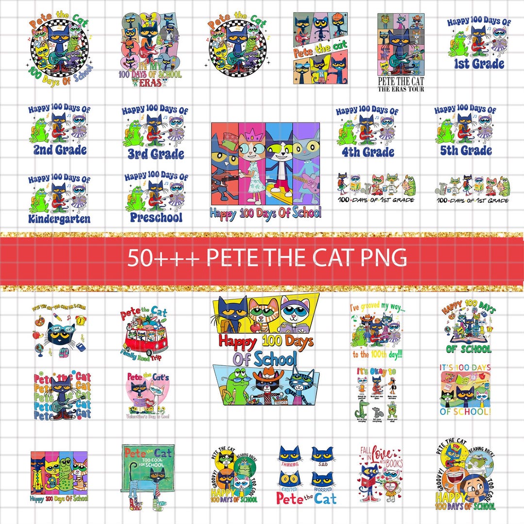 Mega 50 Pete the Cat Pngs, the Groovy Pe.te Cat Bundle Png, Pete the ...