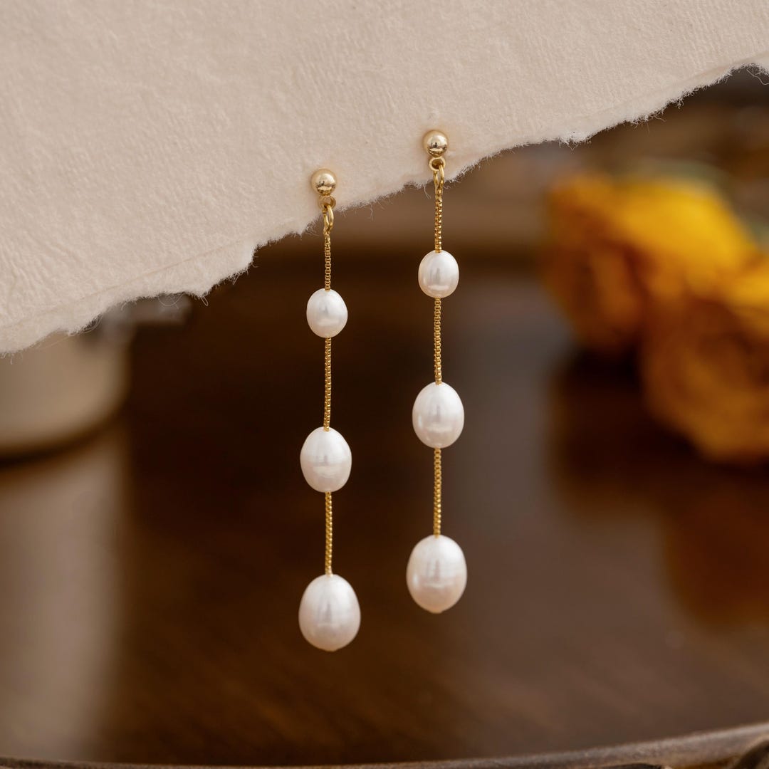 Natural Pearl Drop Earrings,minimalist Freshwater Pearl Earrings,gold Pearl Dangle Earrings ...