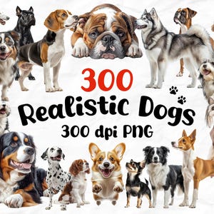 Realistic Dogs 300 PNG Clipart Bundle, Many Breeds High-resolution 300 ...