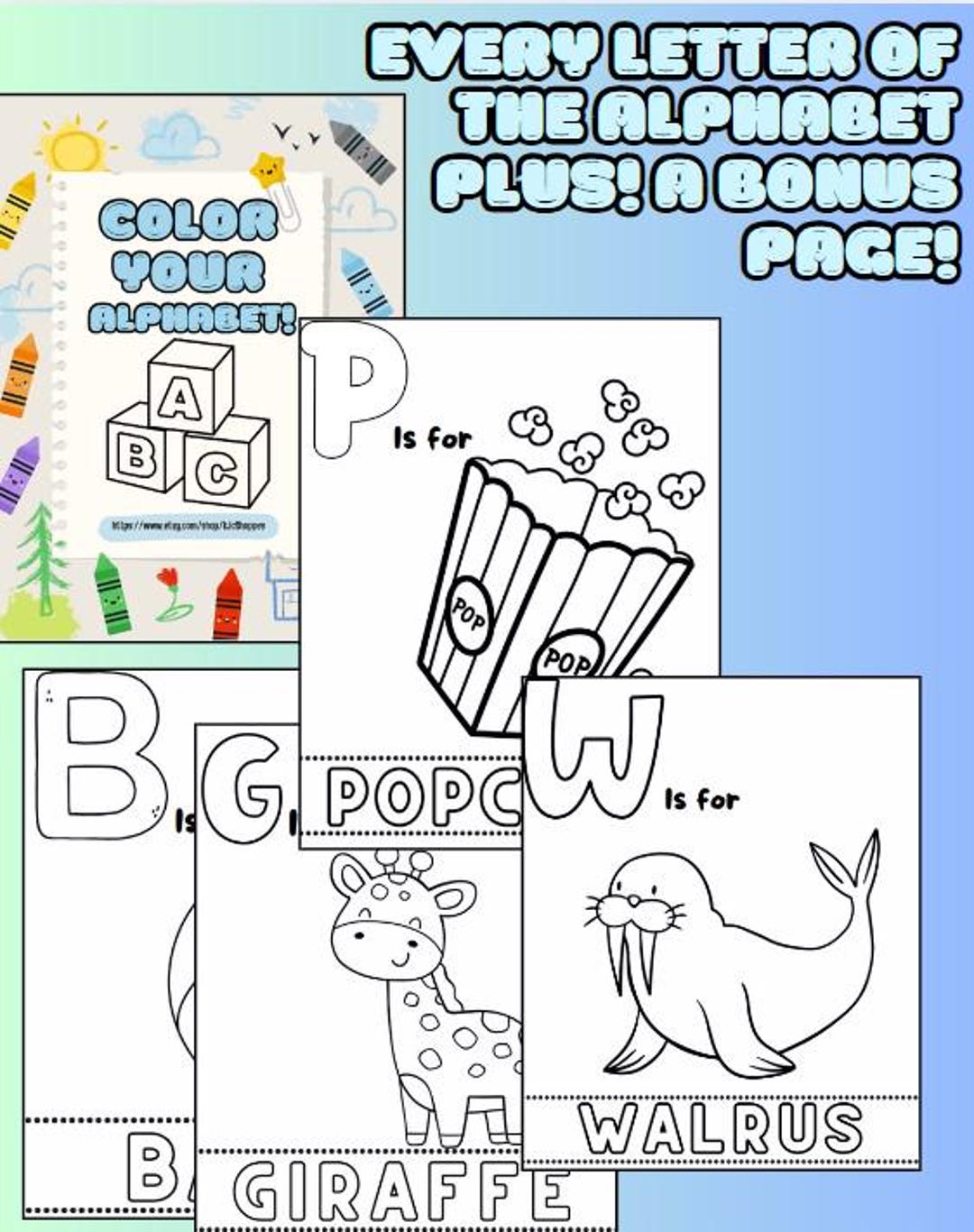 ABC Early Learning Coloring Book LETTERS A Z 27 PAGES - Etsy