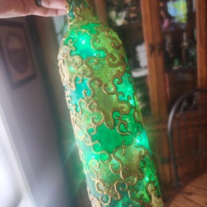 Hand Painted Green & Gold Lighted Bottle - Etsy