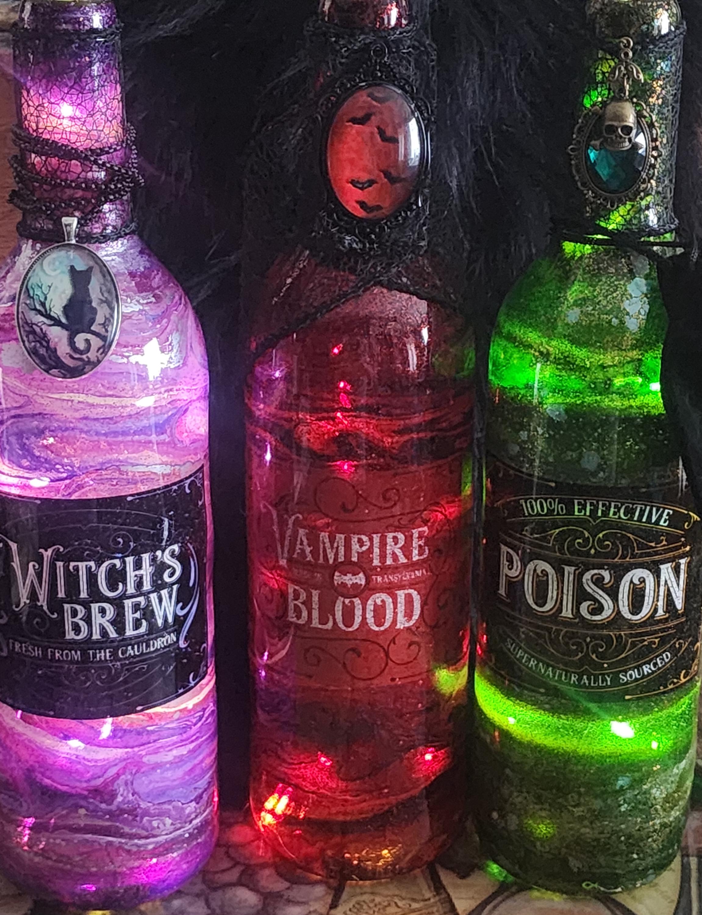Halloween 3 Lighted Wine Bottles Set - Etsy