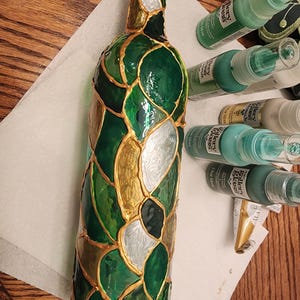Hand Painted Green & Gold Lighted Bottle - Etsy