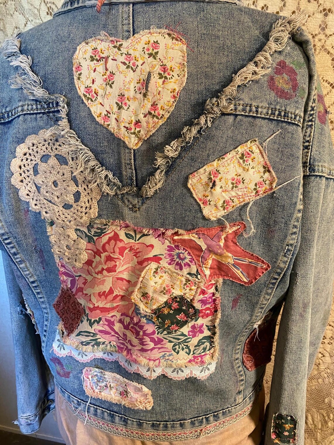 Tattered, Soft, Patched, Floral, Boho, Appliqué, Doily, Upcycled ...