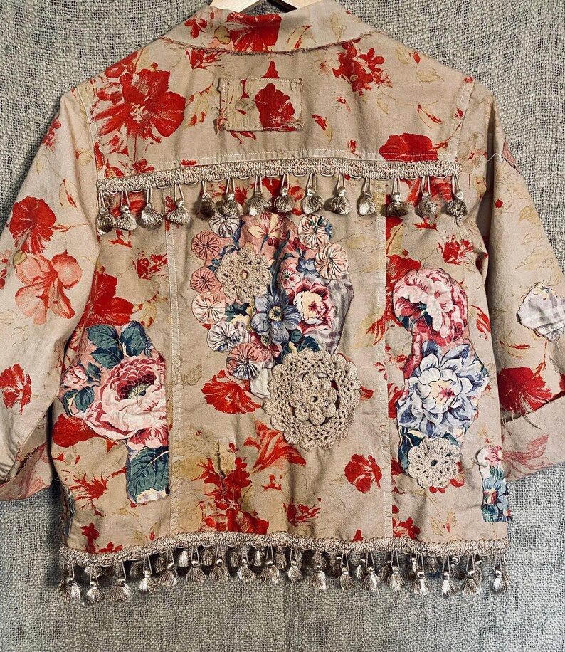 Red & Beige Flowered, Patched Jacket - Etsy