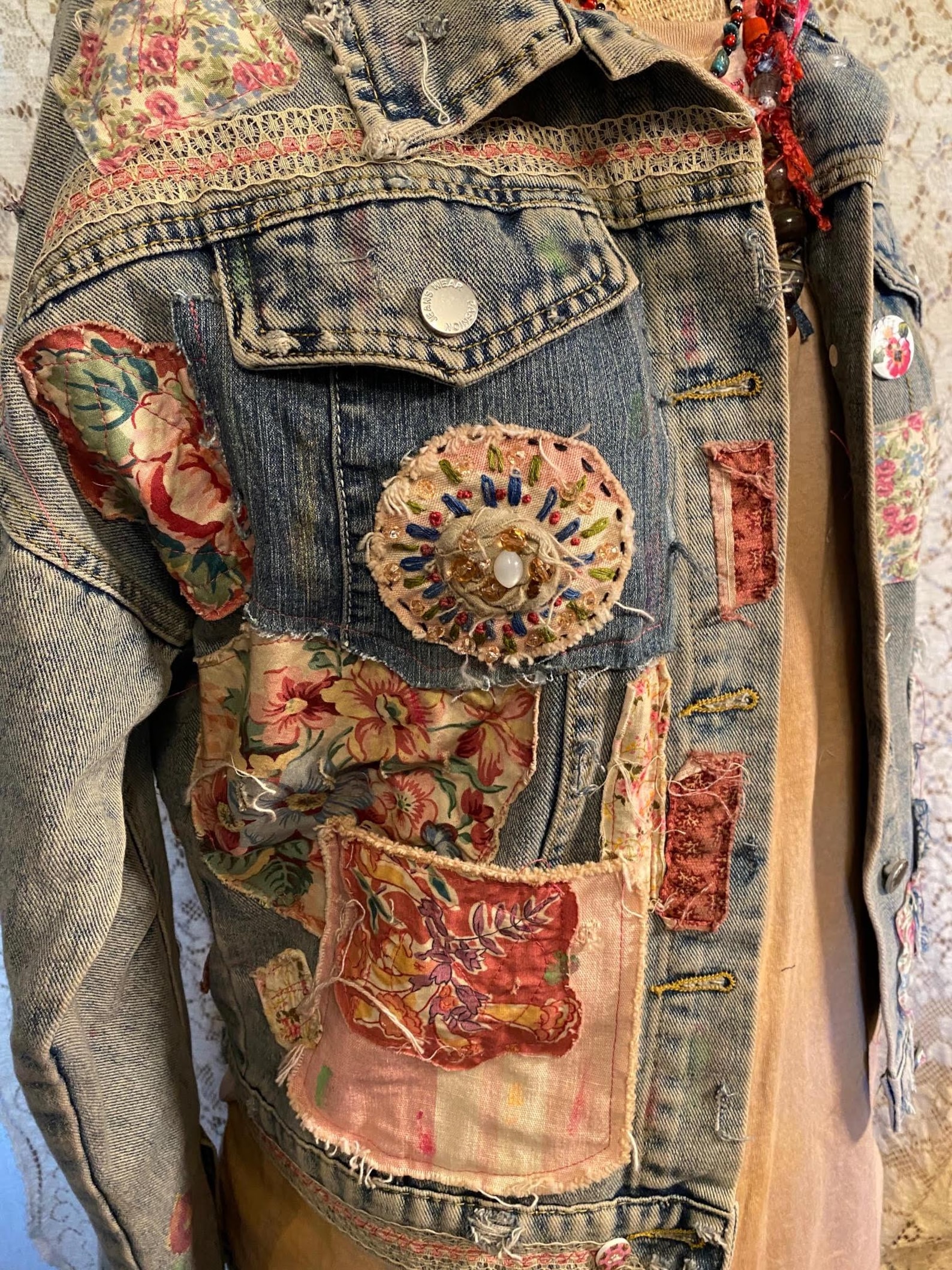 Tattered, Soft, Patched, Floral, Boho, Appliqué, Doily, Upcycled ...
