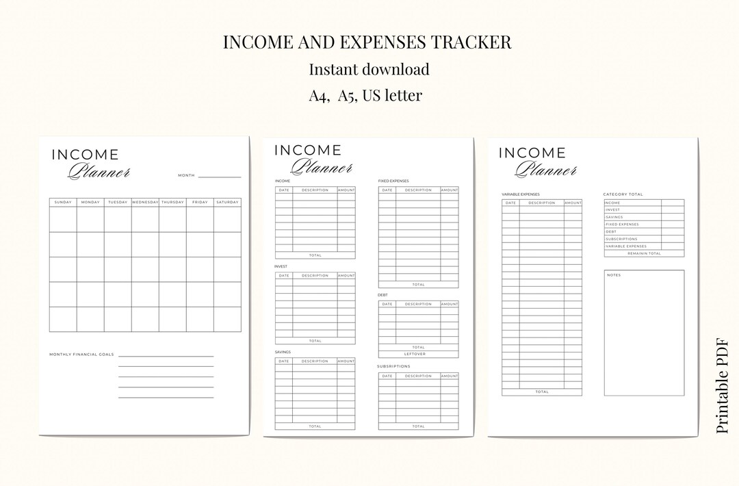 Income and Expenses Tracker | Printable Financial Planner | Digital ...
