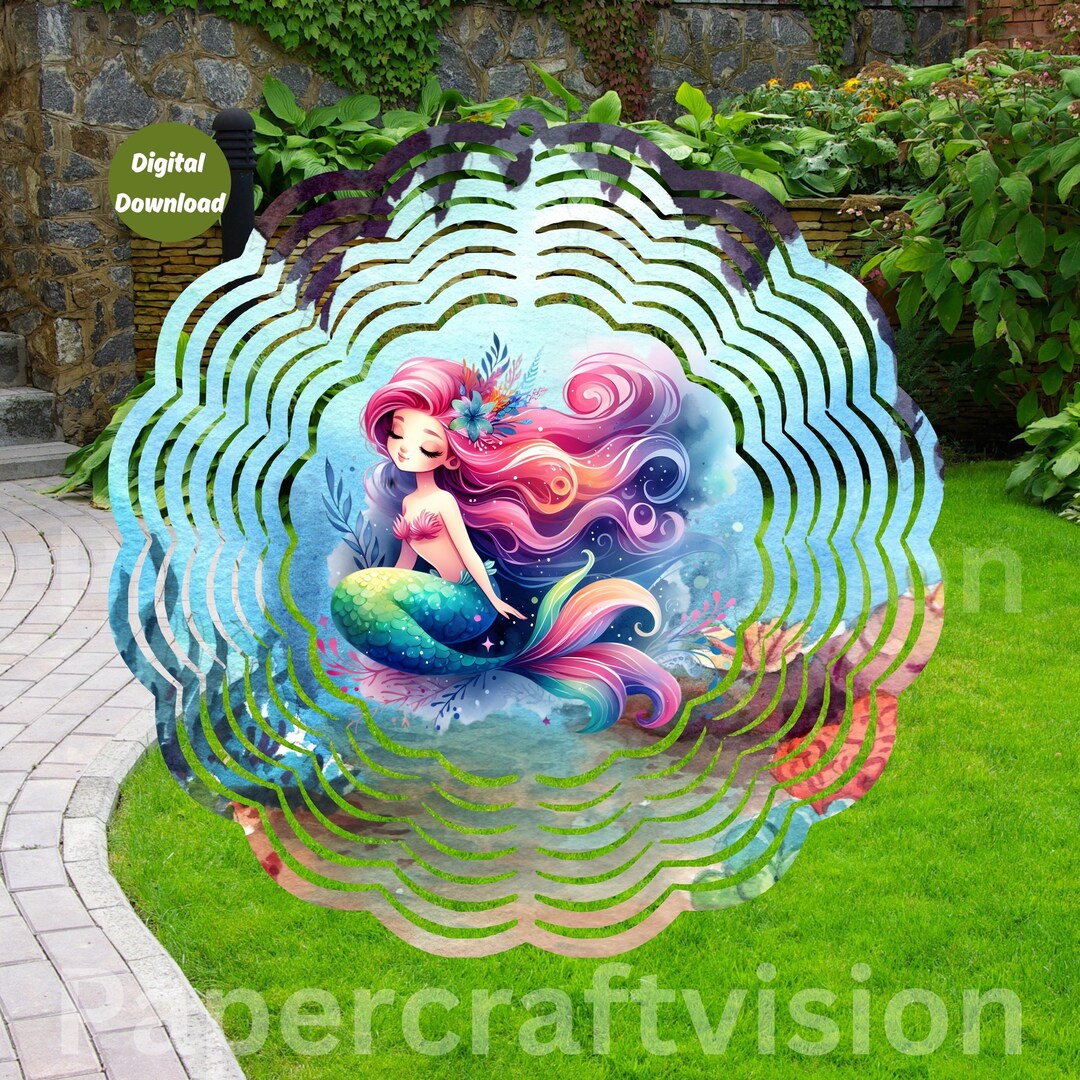 Cute Mystical Mermaid Wind Spinner Sublimation Design, Beach Spinner ...