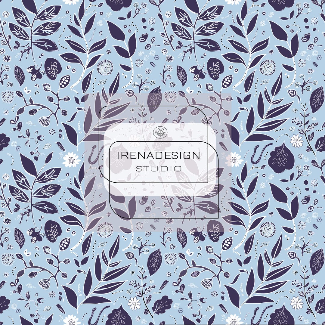 Blue Botanical Leaves Seamless Pattern | Digital Download | for Textile ...