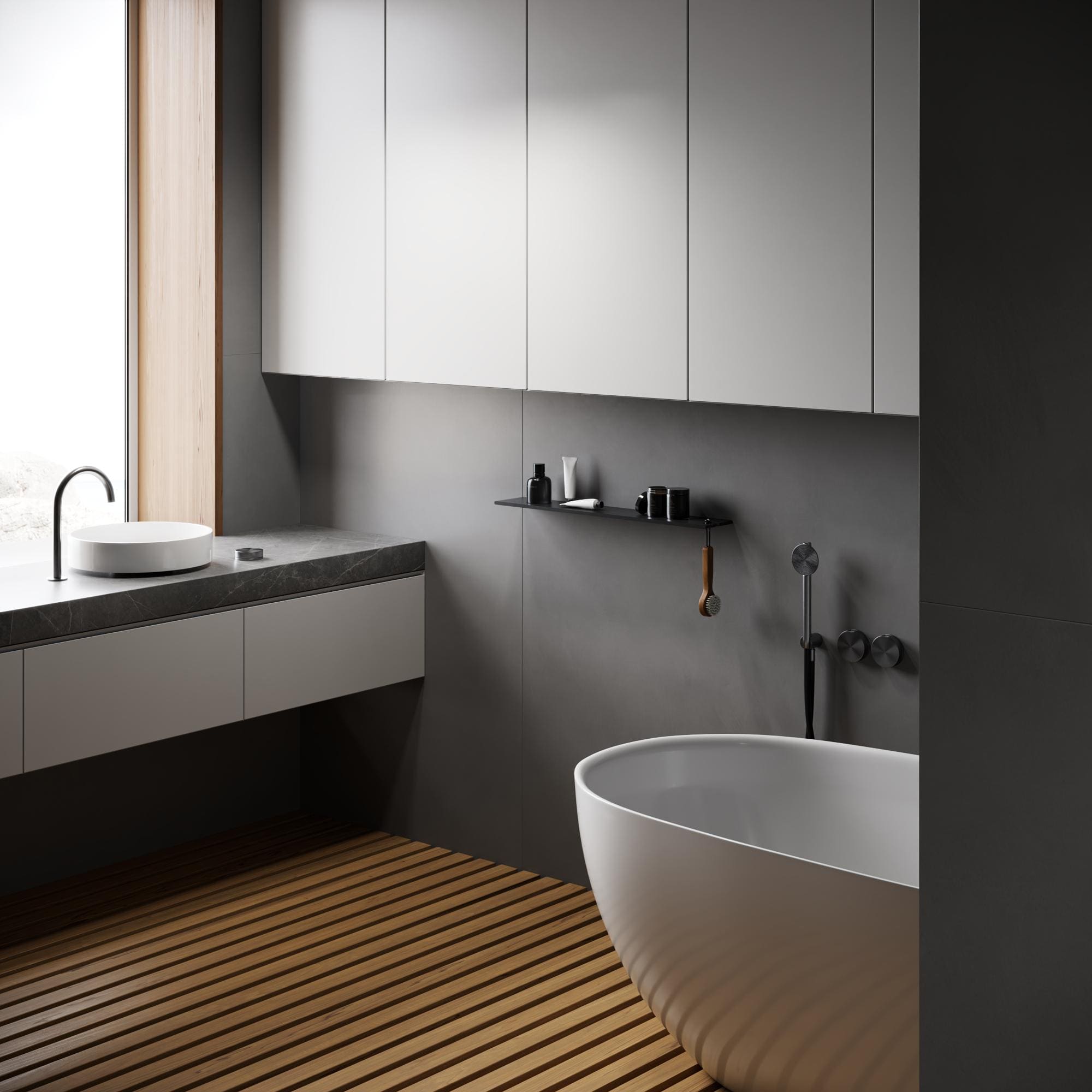 Long Floating Shelf With Hooks, Stylish Bathroom Accessories - Innovative & Modern Design ...