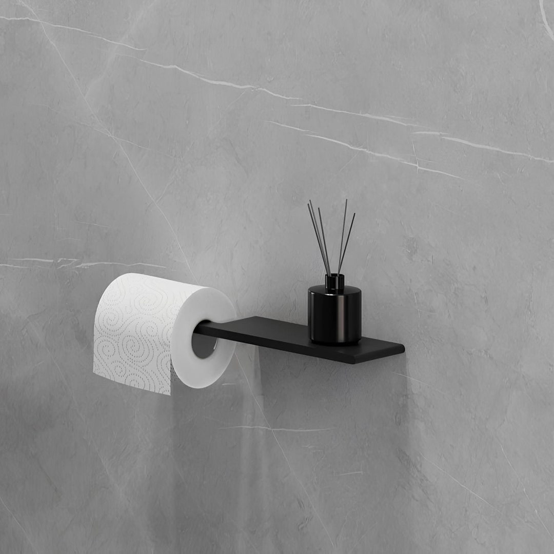 Designer Slim Toilet Paper Holder With Shelf – Hidden Wall Mounting ...