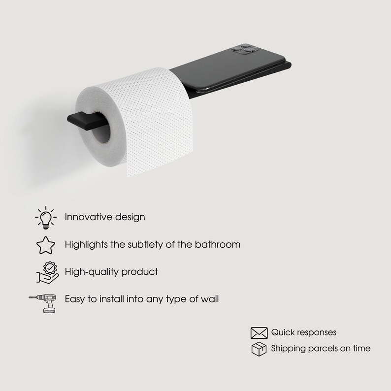 Designer Slim Toilet Paper Holder With Shelf – Hidden Wall Mounting ...