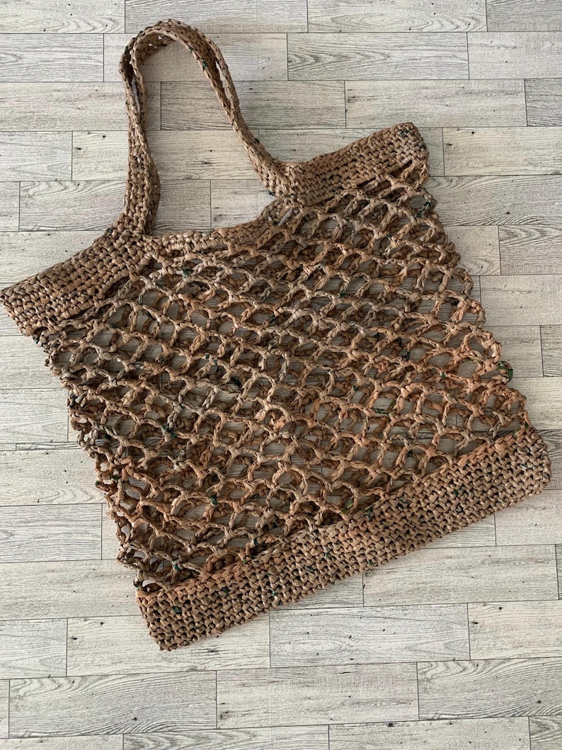 Crocheted Recycled Plastic Mesh Tote Market Bag - Handmade From 100% ...