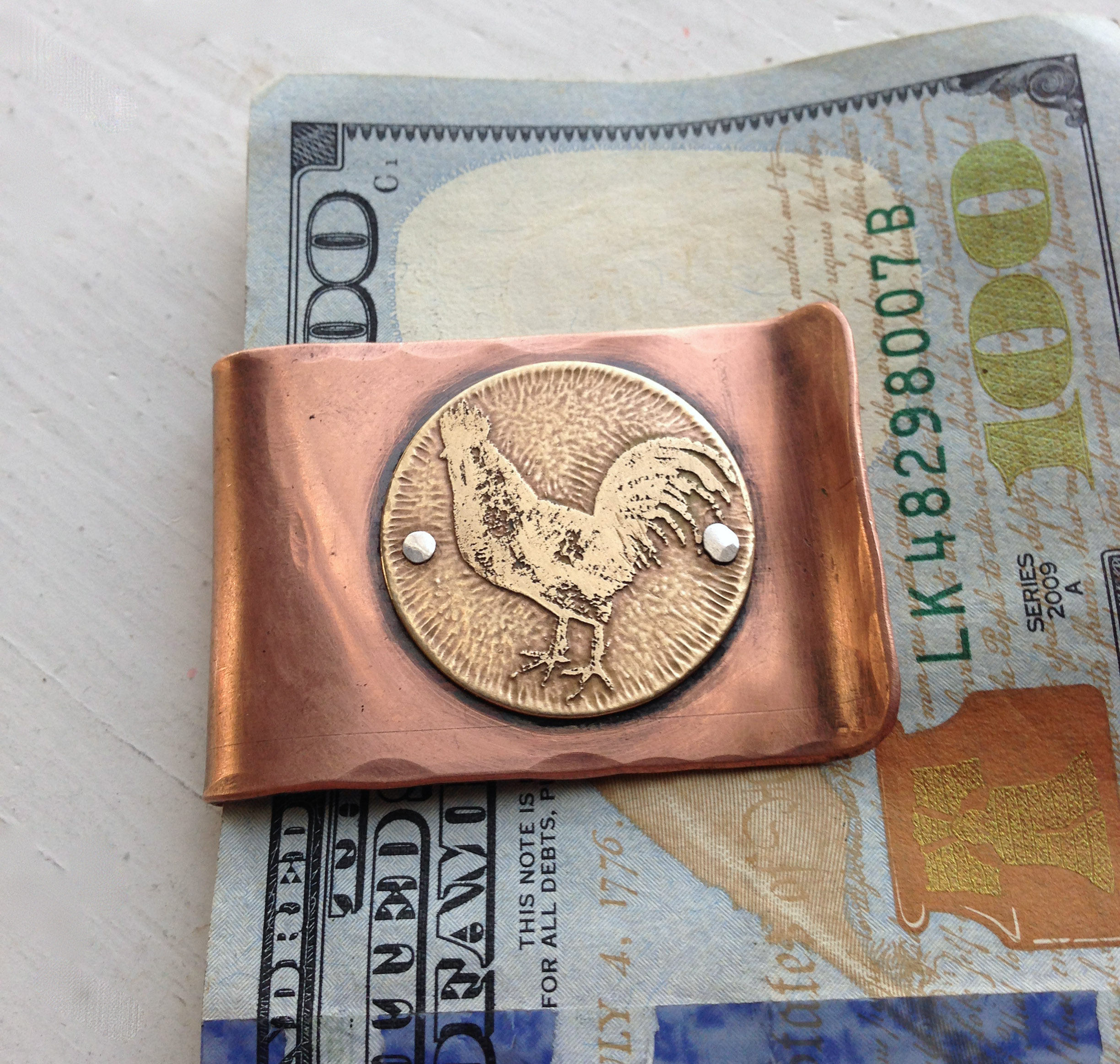 Rooster Etched & Forged Money Clip Acid Bath Series | Etsy